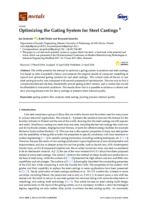 (PDF) Optimizing the Gating System for Steel Castings