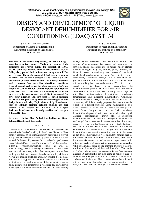 (PDF) Design and Development of Liquid Desiccant Dehumidifier for Air ...