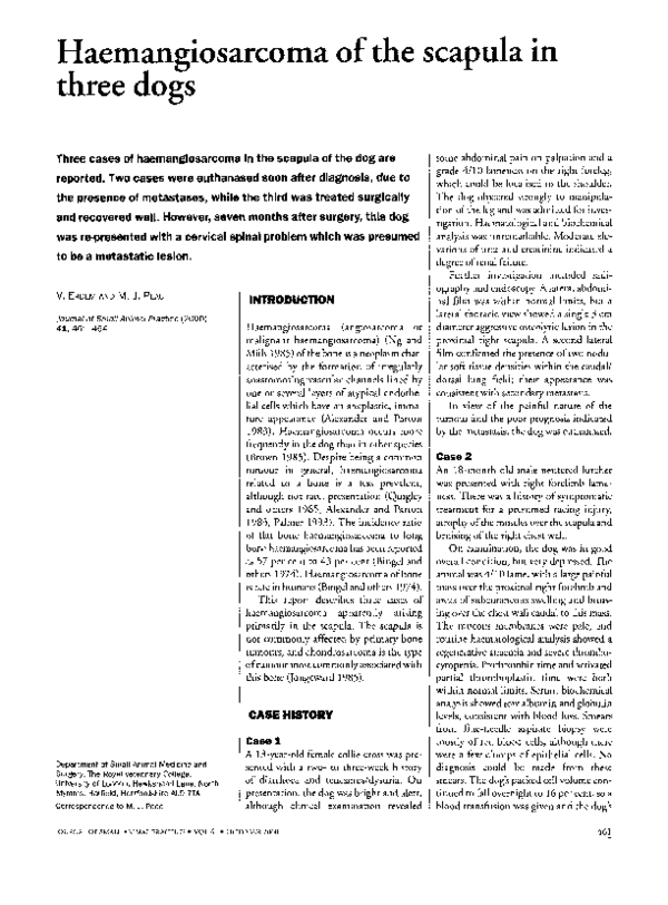 (PDF) Haemangiosarcoma of the scapula in three dogs