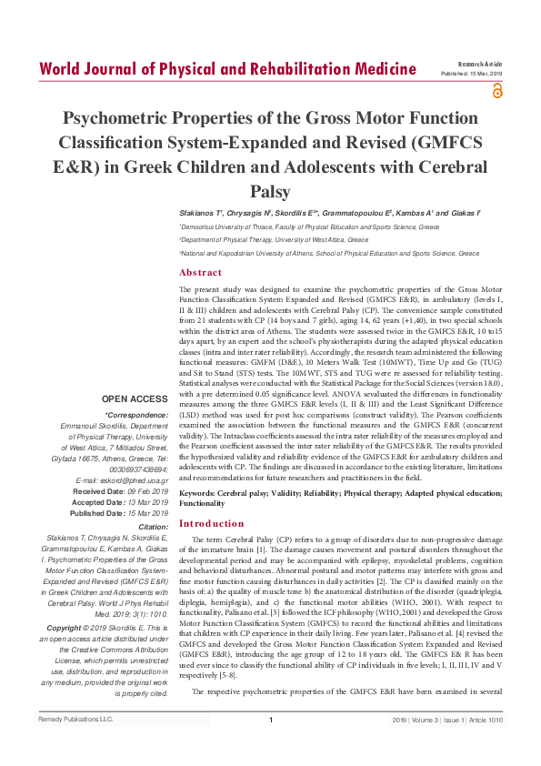 (PDF) Psychometric Properties of the Gross Motor Function Classification System-Expanded and ...