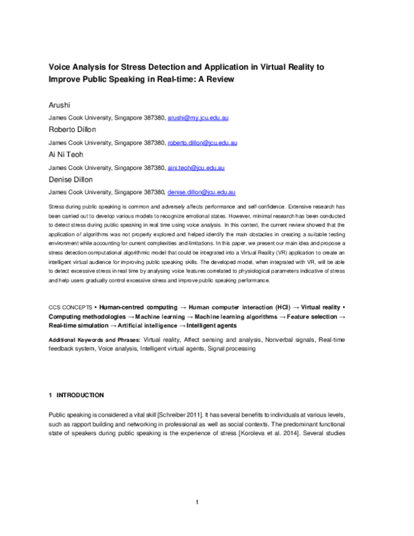 (PDF) Voice Analysis for Stress Detection and Application in Virtual ...
