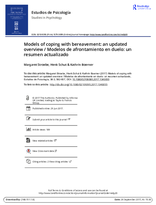 (PDF) Models of coping with bereavement: an updated overview / Modelos ...