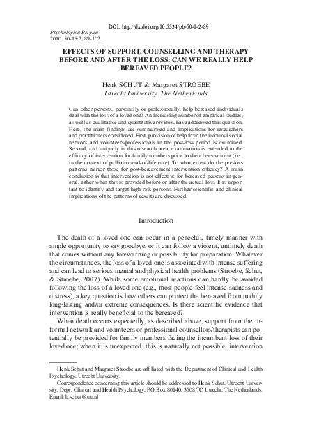 (PDF) Effects of Support, Counselling and Therapy Before and After the ...