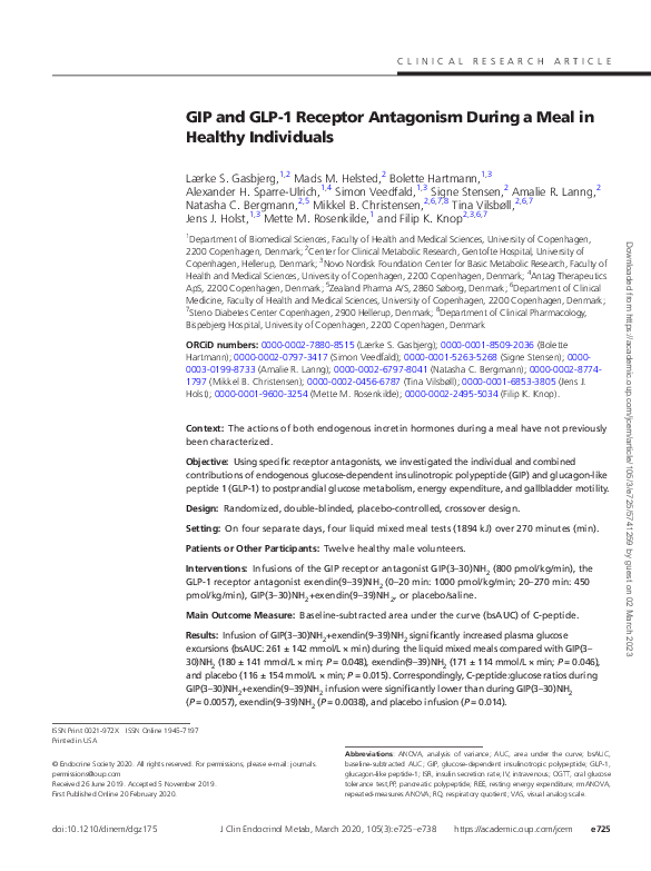 (PDF) GIP and GLP-1 Receptor Antagonism During a Meal in Healthy ...