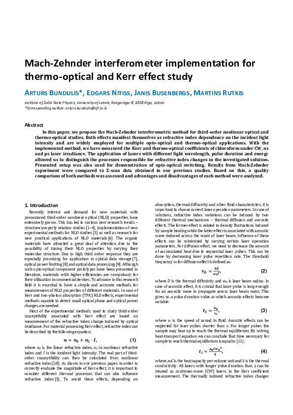 (PDF) Mach–Zehnder interferometer implementation for thermo-optical and Kerr effect study ...