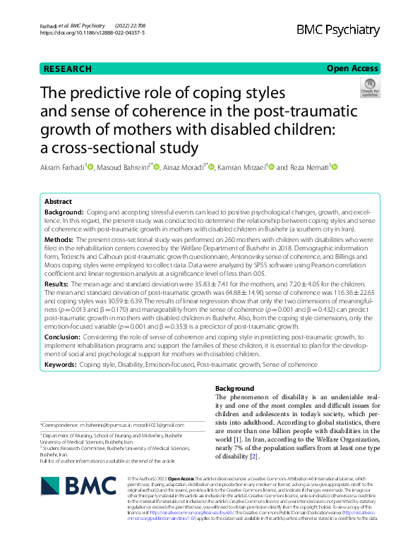 (PDF) The predictive role of coping styles and sense of coherence in ...