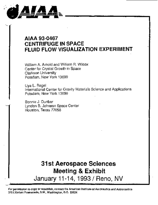 (PDF) Centrifuge in space fluid flow visualization experiment