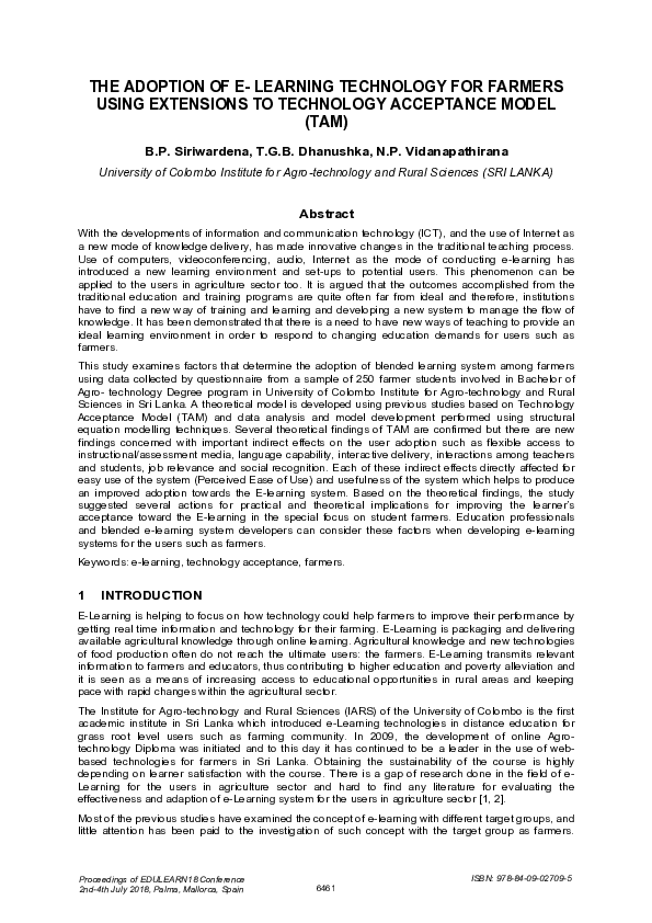(PDF) THE ADOPTION OF E-LEARNING TECHNOLOGY FOR FARMERS USING ...