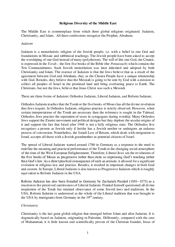 (PDF) Religious Diversity of the Middle East The Middle East is ...