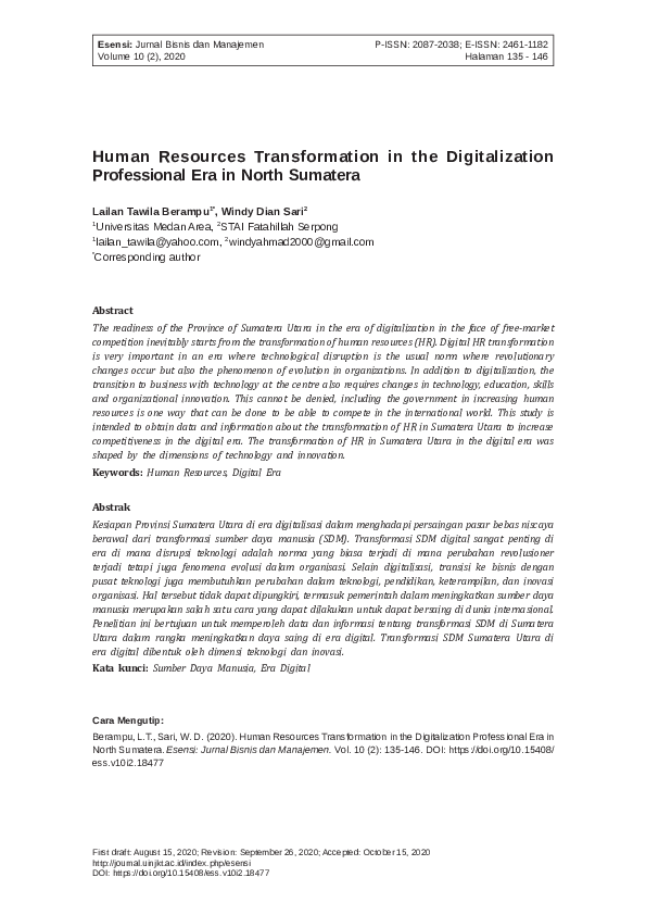 (PDF) Human Resources Transformation in the Digitalization Professional ...