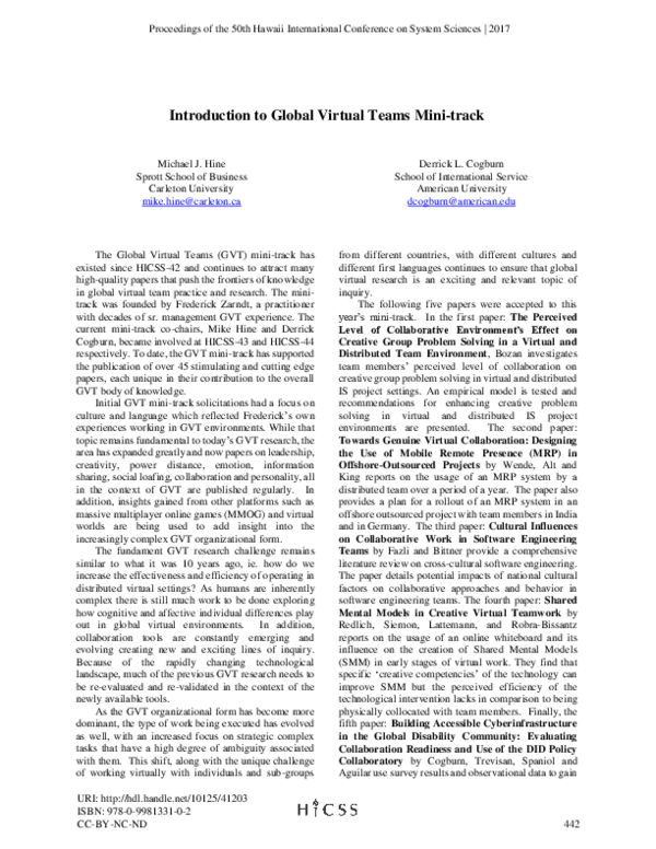 (PDF) Introduction to global virtual teams minitrack