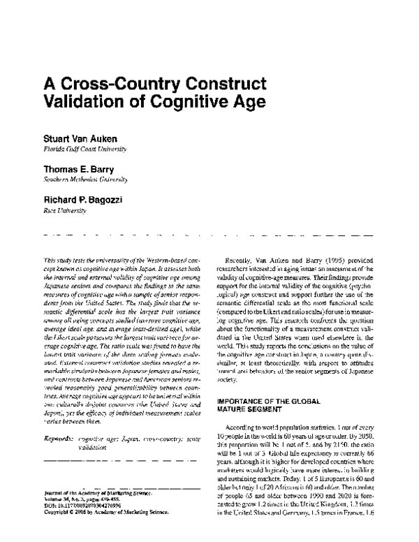 (PDF) A Cross-Country Construct Validation of Cognitive Age