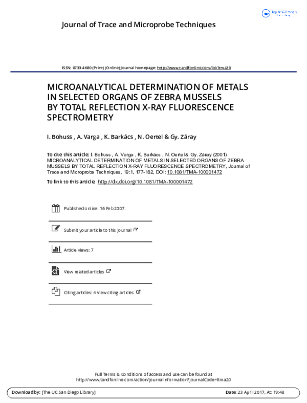 (PDF) Microanalytical Determination of Metals in Selected Organs of Zebra Mussels by Total ...