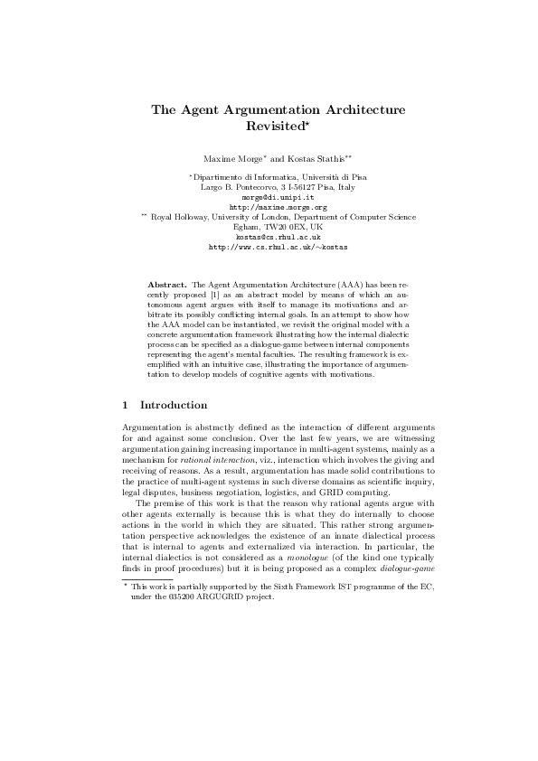 Pdf The Agent Argumentation Architecture Revisited