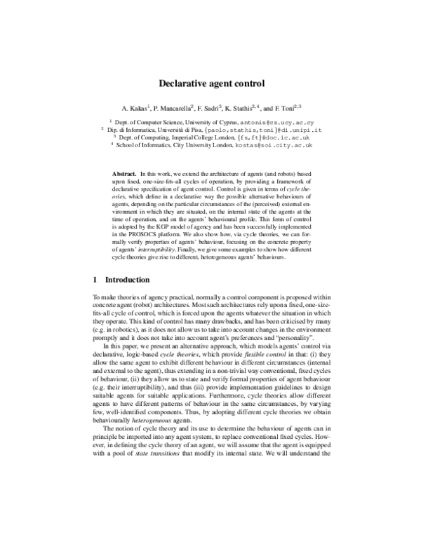 (PDF) Declarative Agent Control