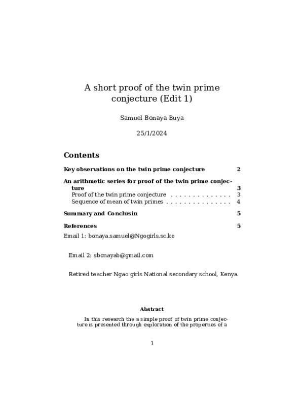 (PDF) A short proof of the twin prime conjecture (Edit 1