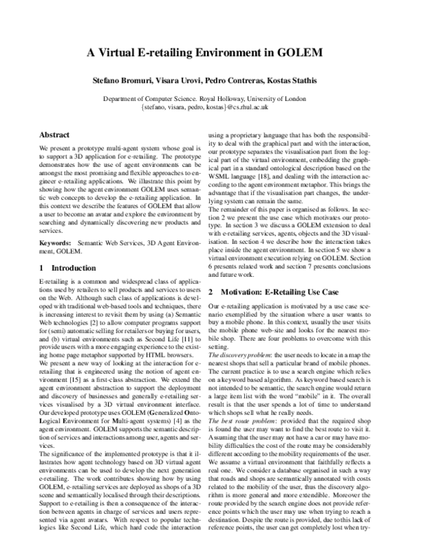 (PDF) GOLEM: A Virtual Agent-Based E-Retailing System