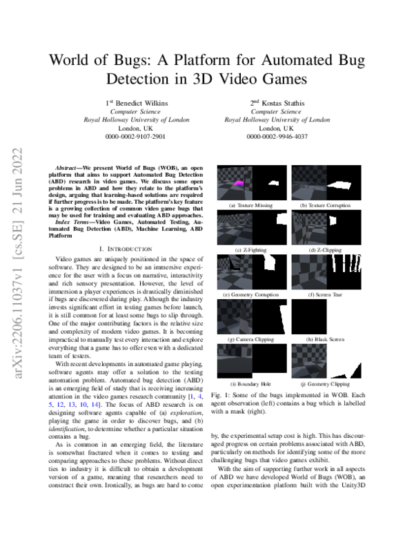 (PDF) World of Bugs: A Platform for Automated Bug Detection in 3D Video Games | Kostas Stathis ...