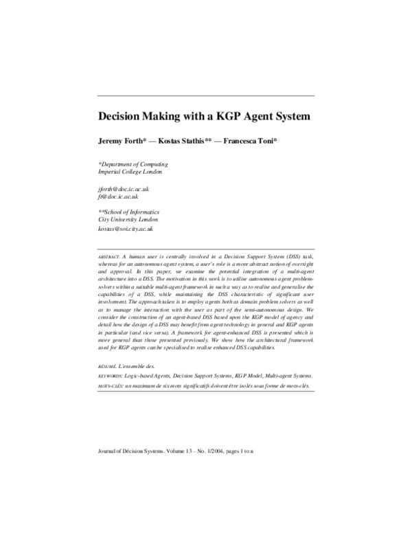 (PDF) Decision Making with a KGP Agent System