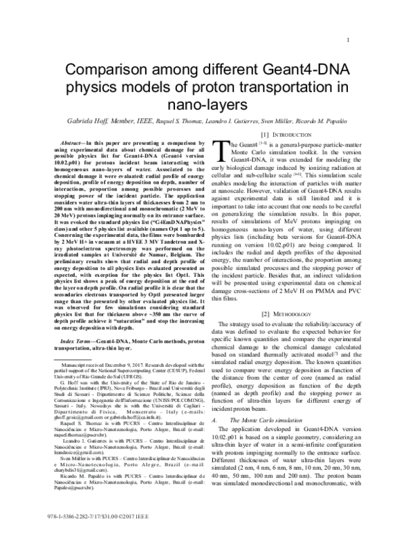 (PDF) Comparison among different Geant4-DNA physics models of proton transportation in nano-layers