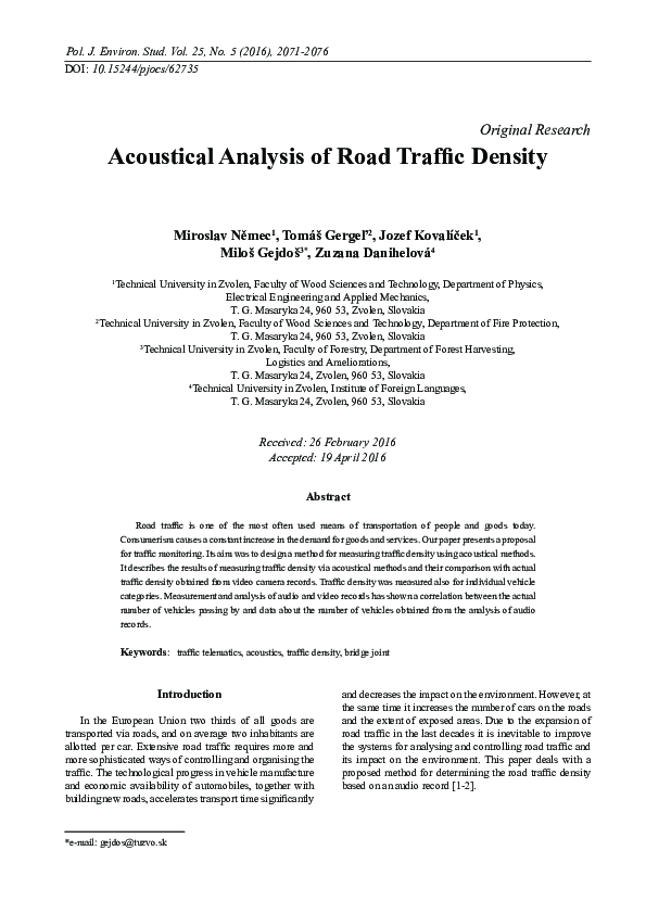 (PDF) Acoustical Analysis of Road Traffic Density