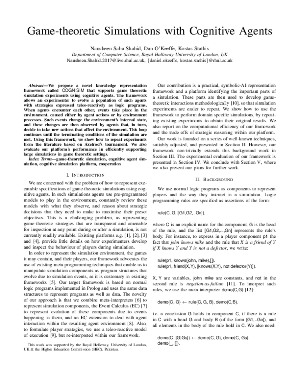 (PDF) Game-theoretic Simulations with Cognitive Agents