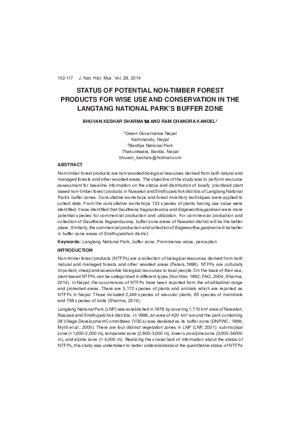 (PDF) Status of Potential Non-Timber Forest Products for Wise Use and ...