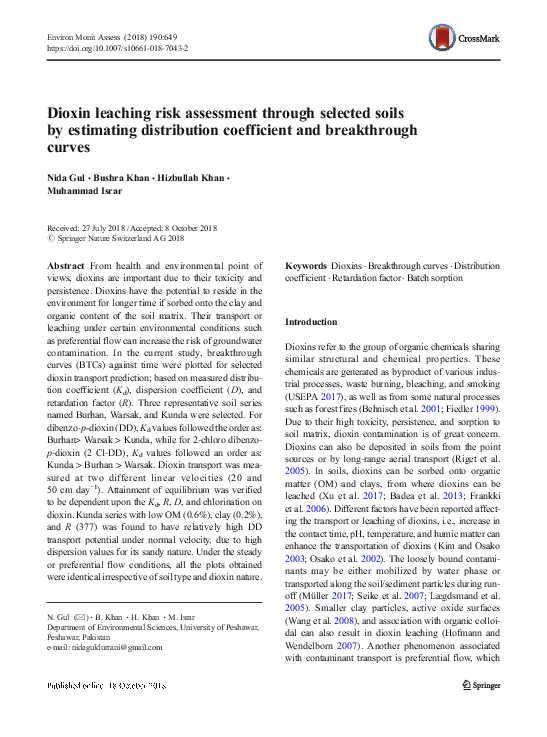 (PDF) Dioxin leaching risk assessment through selected soils by estimating distribution ...