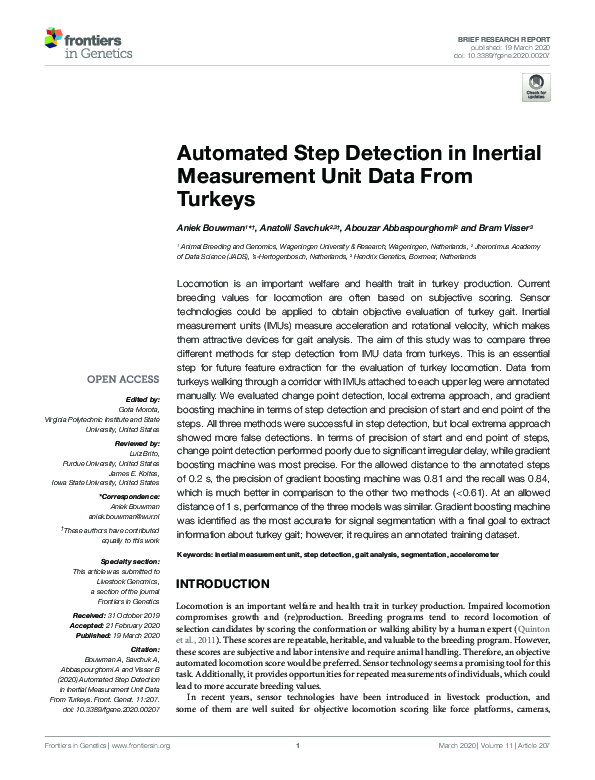 (PDF) Automated Step Detection in Inertial Measurement Unit Data From Turkeys