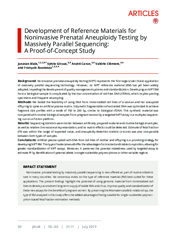 (PDF) Development of Reference Materials for Noninvasive Prenatal ...