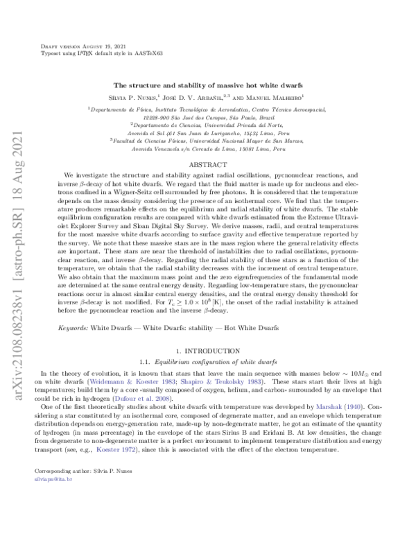 (PDF) Stability of Hot Massive White Dwarfs