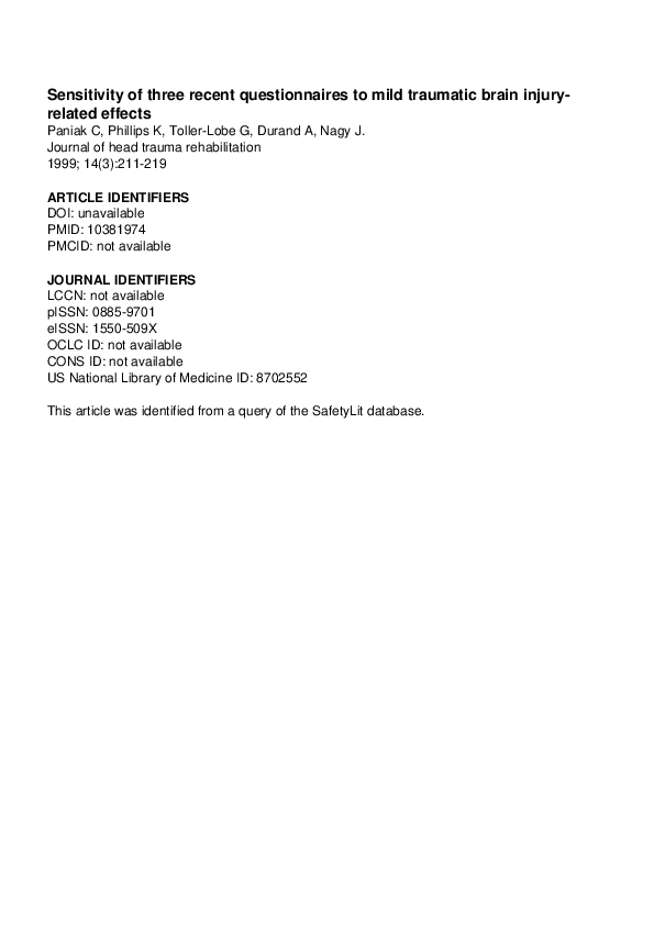 (PDF) Sensitivity of Three Recent Questionnaires to Mild Traumatic ...