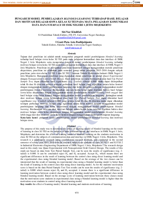 (PDF) Pengaruh Model Pembelajaran Blended Learning Terhadap Hasil Belajar Dan Motivasi Belajar ...