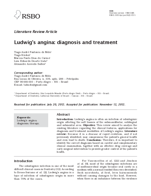 (PDF) Ludwig’s angina: diagnosis and treatment