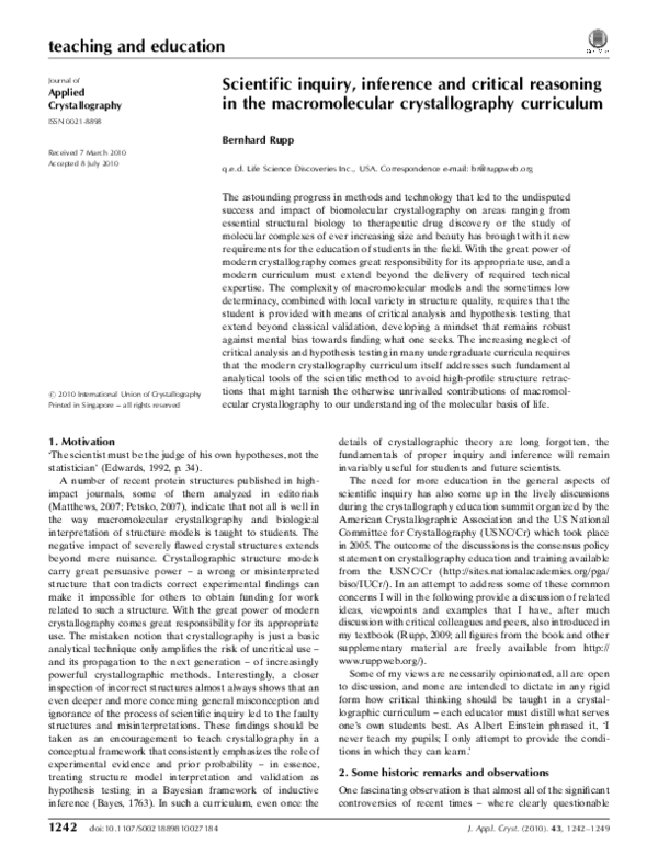 (PDF) Scientific inquiry, inference and critical reasoning in the macromolecular crystallography ...