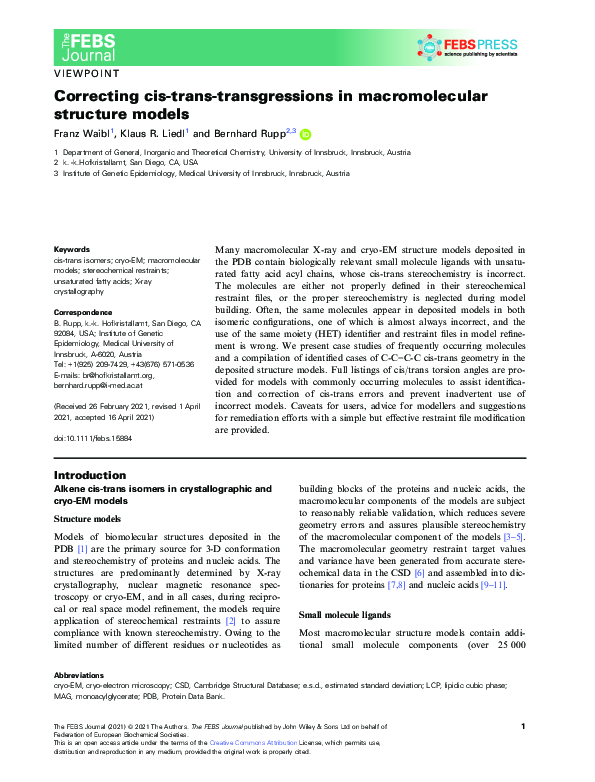 (PDF) Correcting cis‐trans‐transgressions in macromolecular structure models