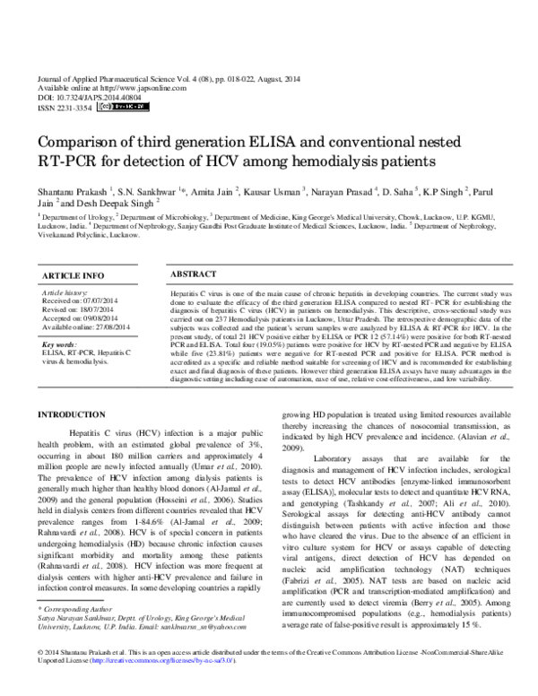 (PDF) Comparison of third generation ELISA and conventional nested RT ...