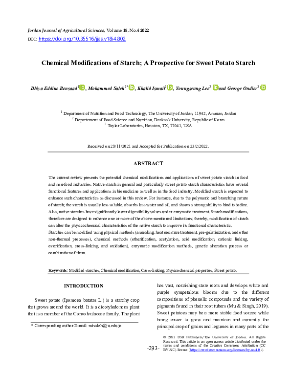 (PDF) Chemical Modifications of Starch; A Prospective for Sweet Potato ...