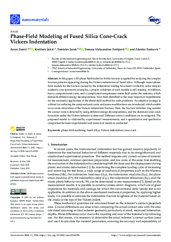 (PDF) Phase-Field Modeling of Fused Silica Cone-Crack Vickers Indentation (PDF) Phase-Field Modeling of Fused Silica Cone-Crack Vickers Indentation