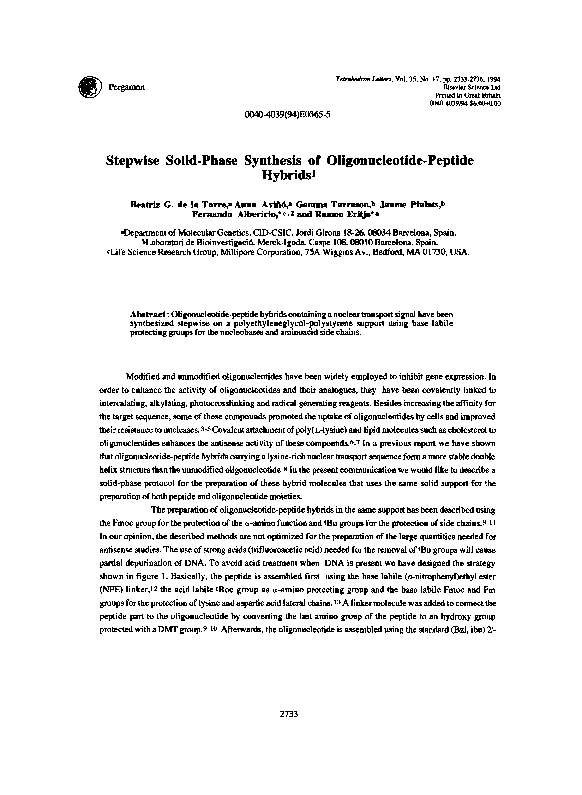 (PDF) Stepwise solid-phase synthesis of oligonucleotide-peptide hybrids