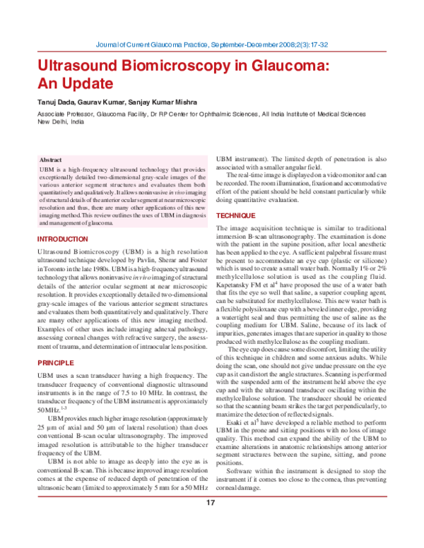 (PDF) Ultrasound Biomicroscopy in Glaucoma: An Update