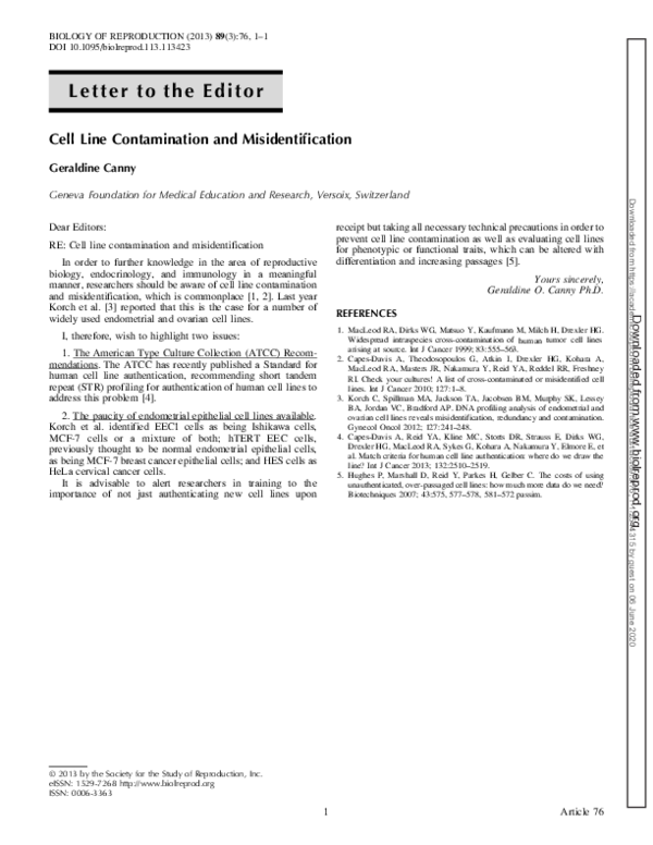 (PDF) Cell Line Contamination and Misidentification