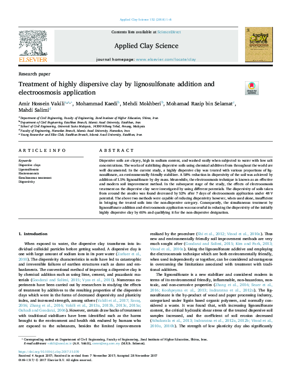 (PDF) Treatment of highly dispersive clay by lignosulfonate addition ...