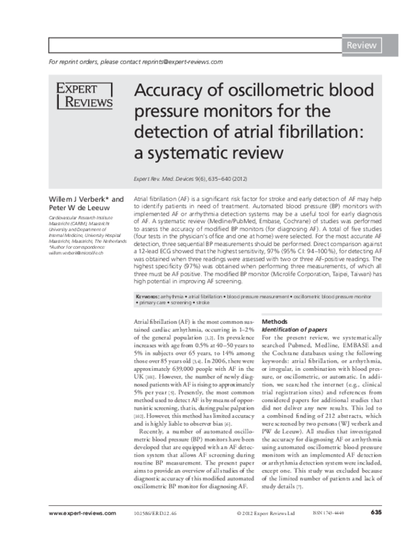 (PDF) Accuracy of oscillometric blood pressure monitors for the ...