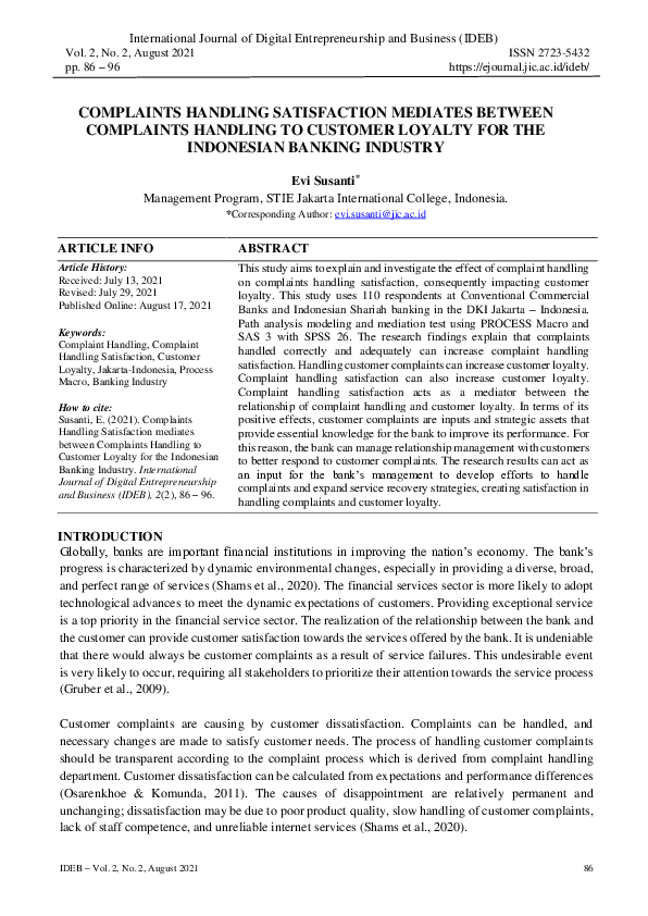 (PDF) Complaints Handling Satisfaction mediates between Complaints ...