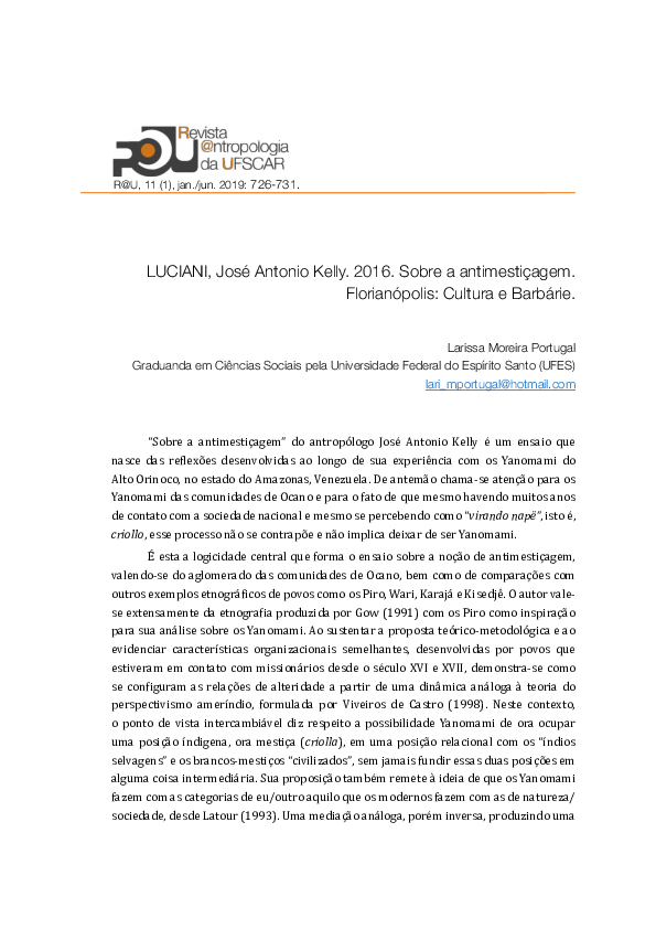 (PDF) Resenha da obra Sobre a Antimestiçagem. José Antonio Kelly. 2016 ...