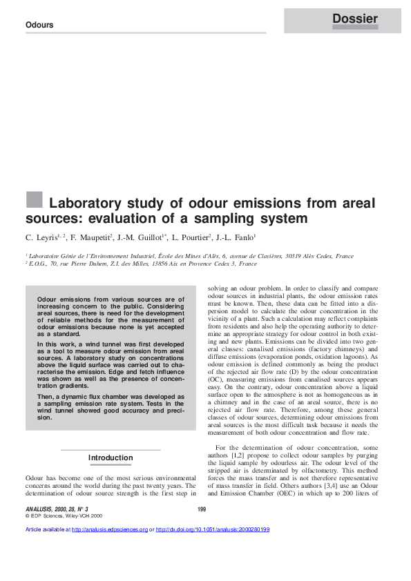 (PDF) Laboratory study of odour emissions from areal sources ...