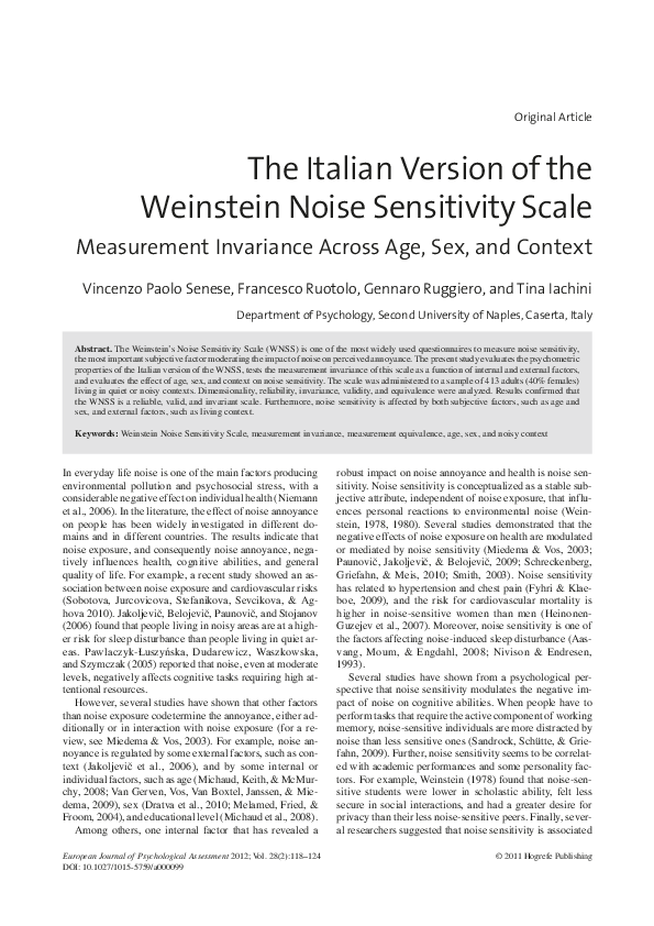 (PDF) The Italian version of the Weinstein Noise Sensitivity Scale ...