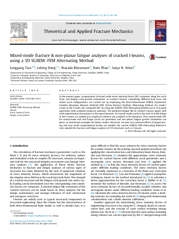 (PDF) Mixed-mode fracture & non-planar fatigue analyses of cracked I-beams, using a 3D SGBEM–FEM ...