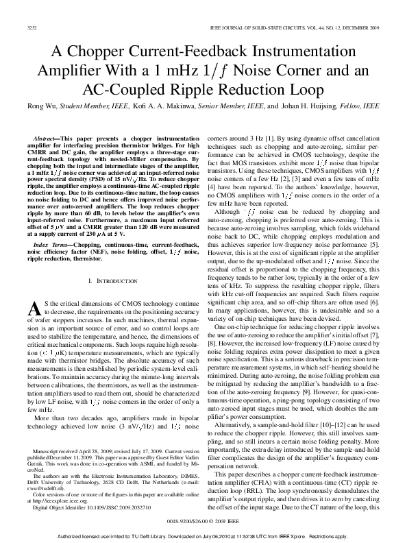 (PDF) A Chopper Current-Feedback Instrumentation Amplifier With a 1 mHz ...